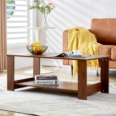 Xiyuyeu 2-tier Rectangular Coffee Table With Natural Wood Texture ...