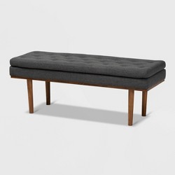 Lucca Mid Century Modern Walnut Wood Fabric Upholstered Button Tufted ...