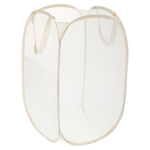 Unique Bargains Mesh Collapsible Laundry Baskets Hamper Beige : Target