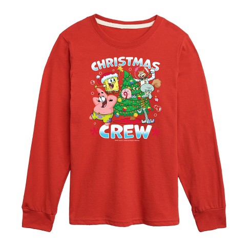 Spongebob Squarepants Christmas Crew Long Sleeve Graphic T-shirt - Red ...