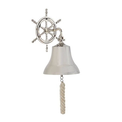 Brass Bell Wall Decor With Ship Wheel Backing Silver - Olivia & May ...