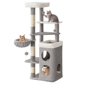 Feandrea Cat Tree, 60-Inch Cat Tower, Multiple-Level Plush Condo with 2 ...