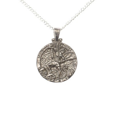 Saint Michael Protect Us Engraved Pendant 24 Inch Round Silver Oxidized ...