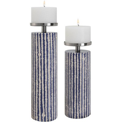 Uttermost Montauk Ivory Cobalt Ceramic Pillar Candle Holders Set Of 2 ...