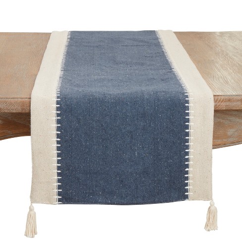 Saro Lifestyle Whipstitched Border Design Table Runner, Blue, 16"x72 ...