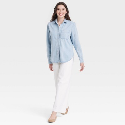Women's Relaxed Fit Denim Button-Down Shirt - Universal Thread™ Light ...