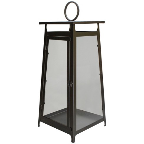 Melrose 25" Brown Rustic Candle Lantern With A Latch Hook Lock Tabletop ...