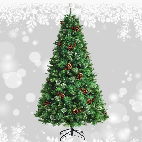 Tangkula 7ft Pre-lit Christmas Tree Artificial Christmas Pine Tree W ...