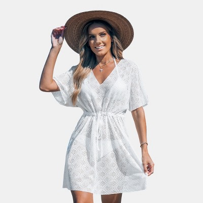Women's Striped Midi Cover-up Dress - Cupshe-xl-white : Target