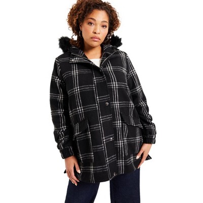 June + Vie By Roaman's Women’s Plus Size Plaid Hooded Jacket, 22/24 ...