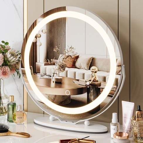 Round Vanity Mirror With Lights Aluminum Glass Desktop Led Mirror 19 ...