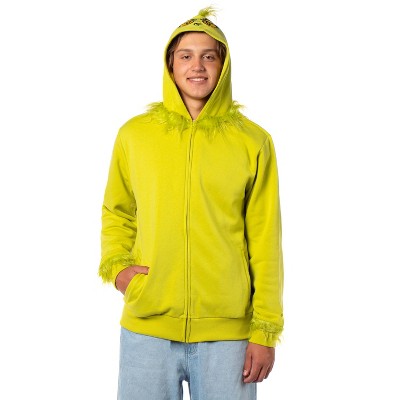 Dr Seuss Men's The Grinch Faux Hair Costume Character Zip-up Hoodie (x ...