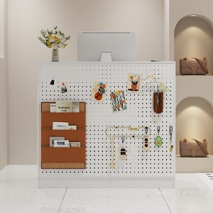 Famapy White Reception Desk and Checkout Counter with Pegboard Display ...