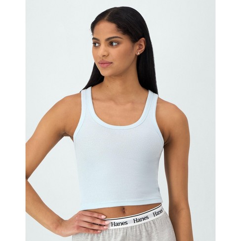 Hanes Originals Comfywear Women's Rib Crop Tank Silence Blue S : Target