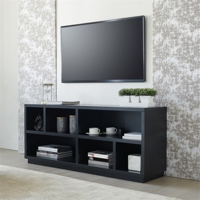 58" Open Back Tv Stand In Gray Oak Wood With Metal Black Accents - Henn ...