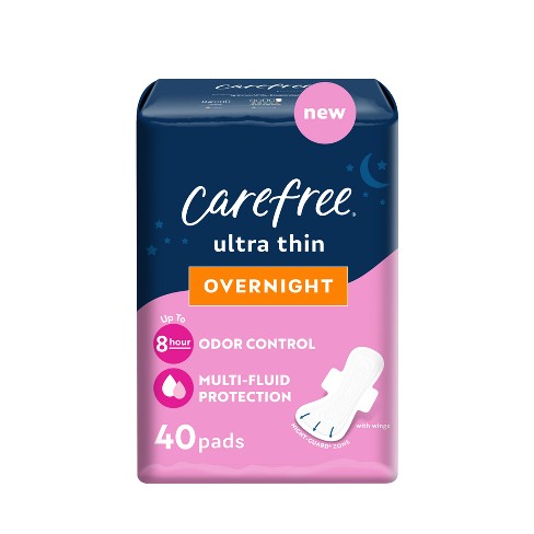 Carefree Ultra Thin Overnight Pads With Wings -40ct : Target