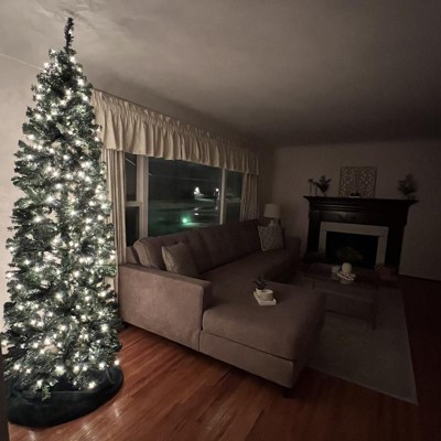 Yaheetech 7.5ft Pre-lit Slim Pencil Artificial Christmas Tree, Green ...