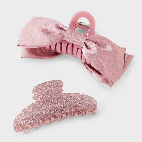 Glitter And Bow Claw Hair Clip Set 2pc - A New Day™ Pink : Target