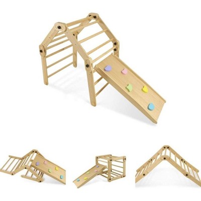 Costway 2-in-1 Wooden Climbing Triangle Set Triangle Climber W/ Ramp ...