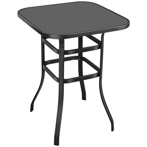 Yaheetech Outdoor Patio Bistro Table With Tempered Glass Tabletop Black ...