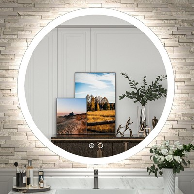 Keonjinn Led Round Backlit Bathroom Vanity Wall Mirror, Anti-fog,28"x28 ...