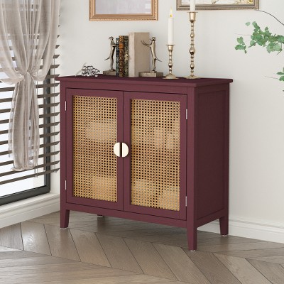 Archie Maroon Ash Wood Veneer 2 Door And Pine Legs Accent Cabinet With ...