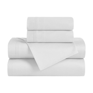 650 TC Egyptian Cotton Deep Pocket Sheet Set, White Blue Nile Mills ...