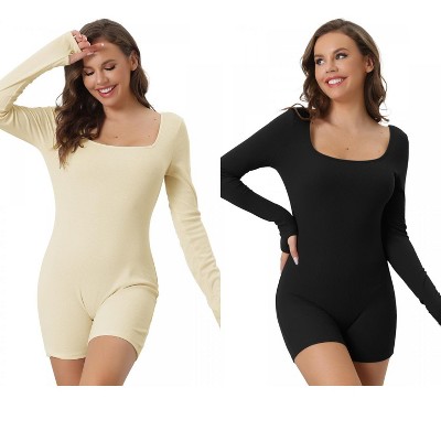 Allegra K Women's Square Neck Full Tummy Control Slimming Long Sleeve ...