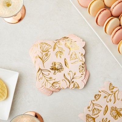 Sparkle And Bash 50 Pack Floral Paper Napkins, Scalloped Cocktail ...