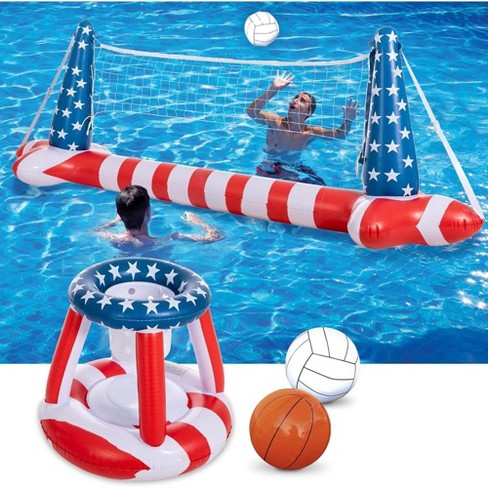 Syncfun Inflatable Pool Floats Set American Flag Volleyball Net ...