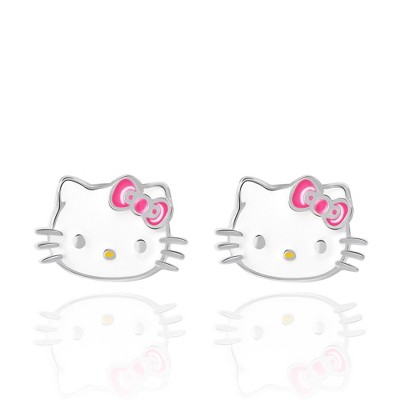 Hello Kitty Womens Cubic Zirconia And Enamel Hoop Earrings : Target