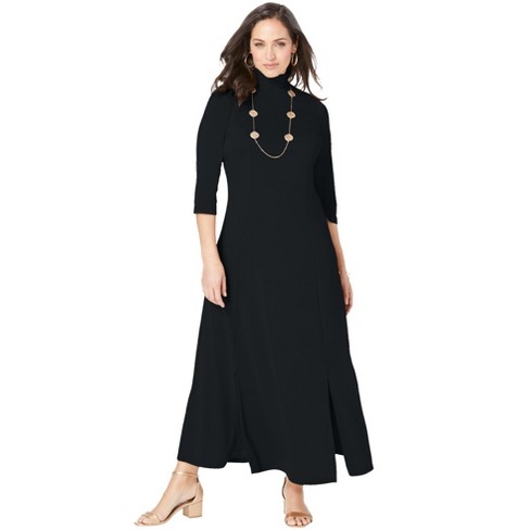 Jessica London Women's Plus Size Mockneck Slit Maxi Dress - 22 W, Black ...