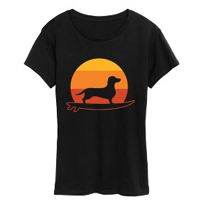 Women's - Instant Message - Surfing Dachshund Short Sleeve Graphic T ...