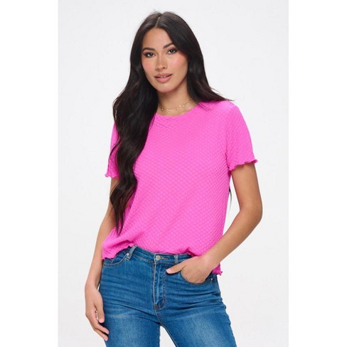 West K Women's Alessia Short Sleeve Textured Top - Medium - Hot Pink ...
