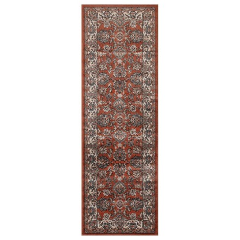 Traditional Floral Scroll Indoor Area Rug Or Runner, 2'7"x10', Salmon ...