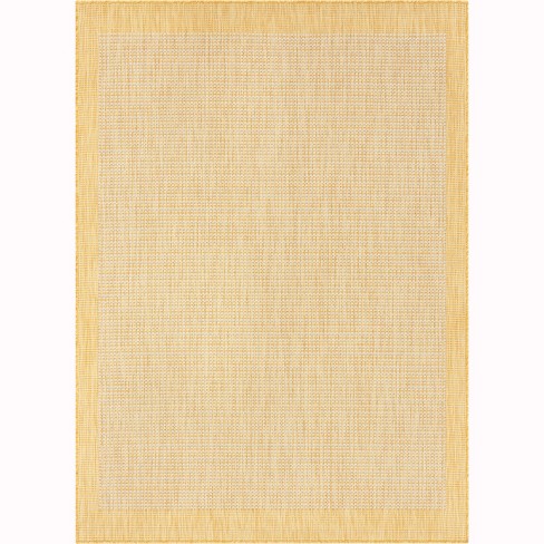 Well Woven Woden Yellow Indoor / Outdoor Flat Weave Pile Solid Color ...