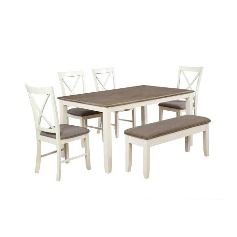 Powell 6pc Emma X Back Chairs And Upholstered Bench Dining Set White ...