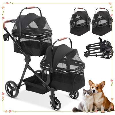 Double Pet Stroller,dog Stroller For 2 Dogs,4-in-1 Foldable Design With ...