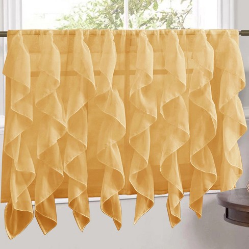 Sheer Voile Vertical Ruffle Window Kitchen Curtain, 36" Tier Pair ...
