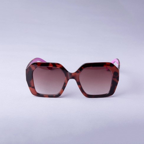 Women's Two-tone Oversized Angular Square Sunglasses - A New Day™ Brown ...
