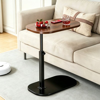 AEELLEEA Adjustable Height C Shaped Side Table, 360° Swivel Top Slide ...