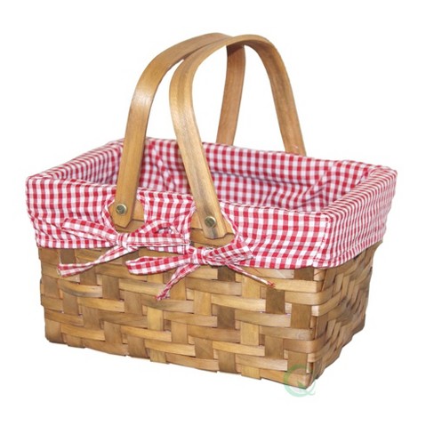Vintiquewise Small Rectangular Picnic Basket Lined With Gingham Lining ...