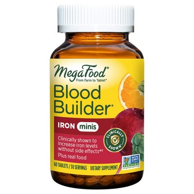 Megafood Blood Builder Vegan Iron Supplement With Vitamin C, Mini ...