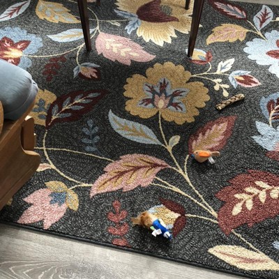 Maples 2'x3' Washable Garden Floral Accent Rug Gray : Target
