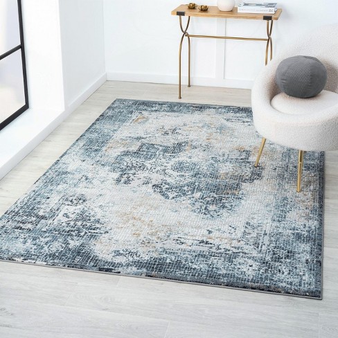 Luxe Weavers Blue 9x12 Mosaic Tile Area Rug With Distressed Effect : Target