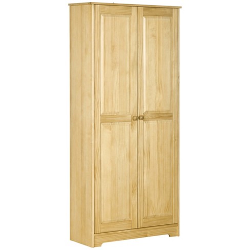 Homcom 67" Pinewood Kitchen Pantry Storage Cabinet, Freestanding ...