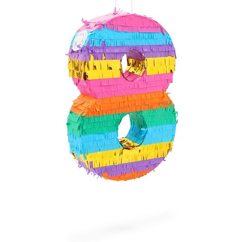 Blue Panda Striped Number 8 Rainbow Pinata For Kids 8-year-old Birthday ...