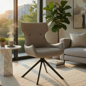 Mita Swivel Wingback Side Chair Set of 2, Tufted Faux Leather, Black ...