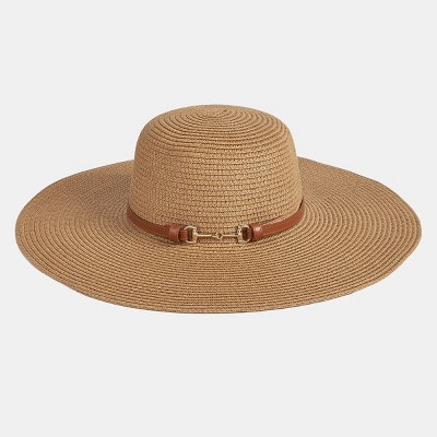 Women's Faux Leather Band Wide Brim Straw Beach Sun Hat - Cupshe-f ...