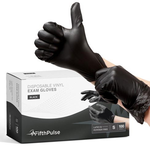 Fifthpulse Disposable Vinyl Exam Gloves Black Box Of 100 Powder free Latex free 3 mil Thickness Target